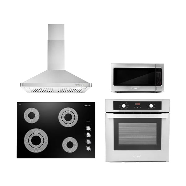 Cosmo 4 Piece, 30″ Cooktop 30″ Wall Mount Range Hood 24″ Wall Oven & 2 ...
