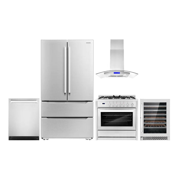 Cosmo 5PC Kitchen Package with 36″ Freestanding Gas Range & 36″ Island ...
