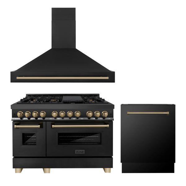 ZLINE 48" Autograph Edition Kitchen Package with Black Stainless Steel ...