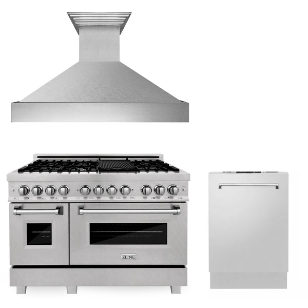 ZLINE 48" Kitchen Package with DuraSnow® Stainless Dual Fuel Range, Du ...