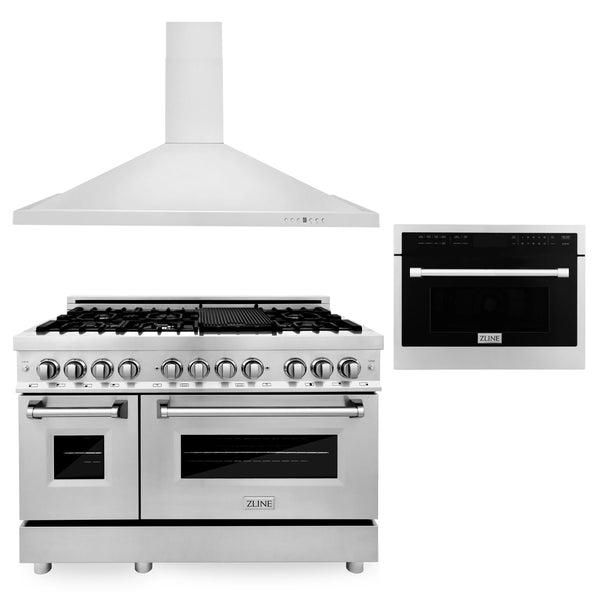 ZLINE 48" Kitchen Package with Stainless Steel Dual Fuel Range, Conver ...
