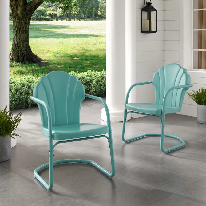 Crosley Furniture Tulip Metal Patio Chair in Blue Set of 2