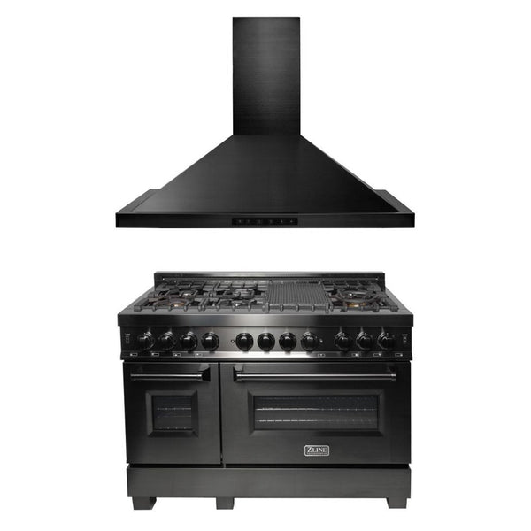 ZLINE 48" Kitchen Package with Black Stainless Steel Dual Fuel Range a ...