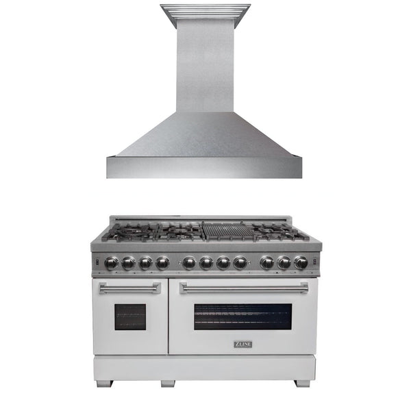 ZLINE 48" Kitchen Package with DuraSnow® Stainless Steel Dual Fuel Ran ...