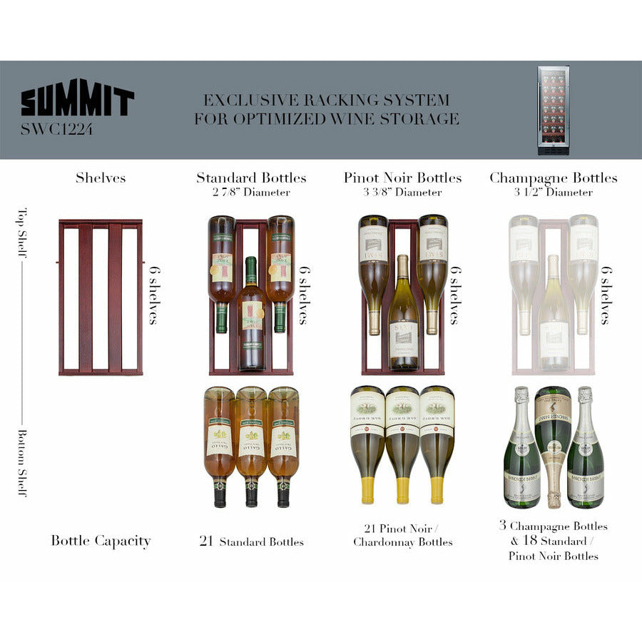 Summit 12" Wide Built-In Wine Cellar with 21 Bottle Capacity, Right Hi ...